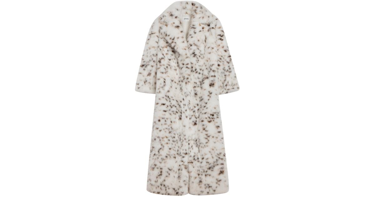 Apparis Gabrielle Snow Leopard Faux Fur Spotted Maxi Coat in White ...