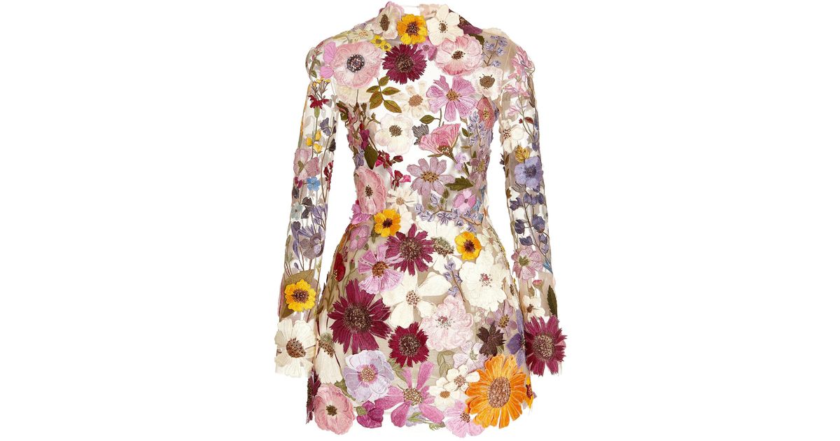 Oscar De La Renta Floral Embroidered Tulle Mini Dress Lyst Uk