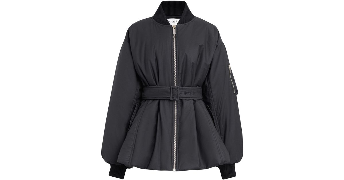 Alaïa Belted Cotton Bomber Jacket in Black | Lyst