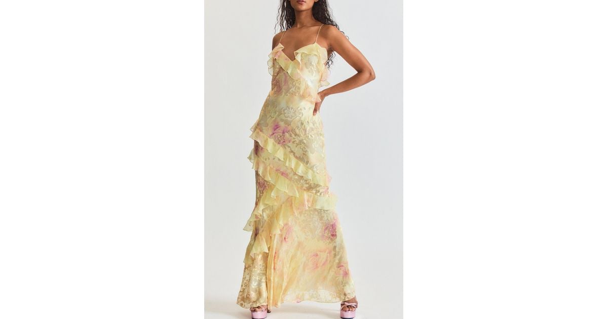 LoveShackFancy Rialto Ruffled Silk-blend Gown in Natural | Lyst