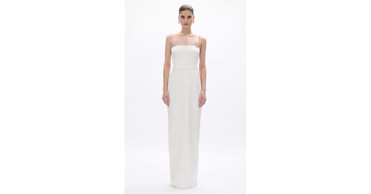 Rachel Gilbert Leora Crystal-Strap Column Gown in White | Lyst UK