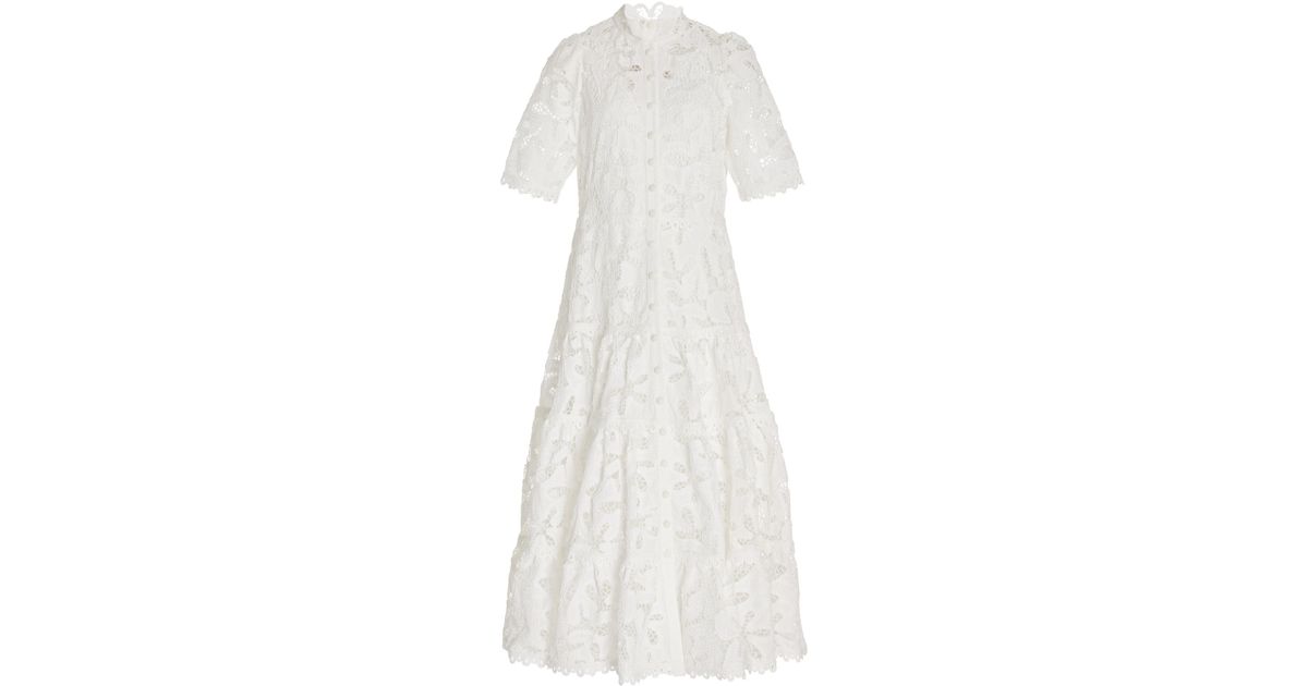 Alexis Ledina Lace Broderie Midi Dress in White | Lyst