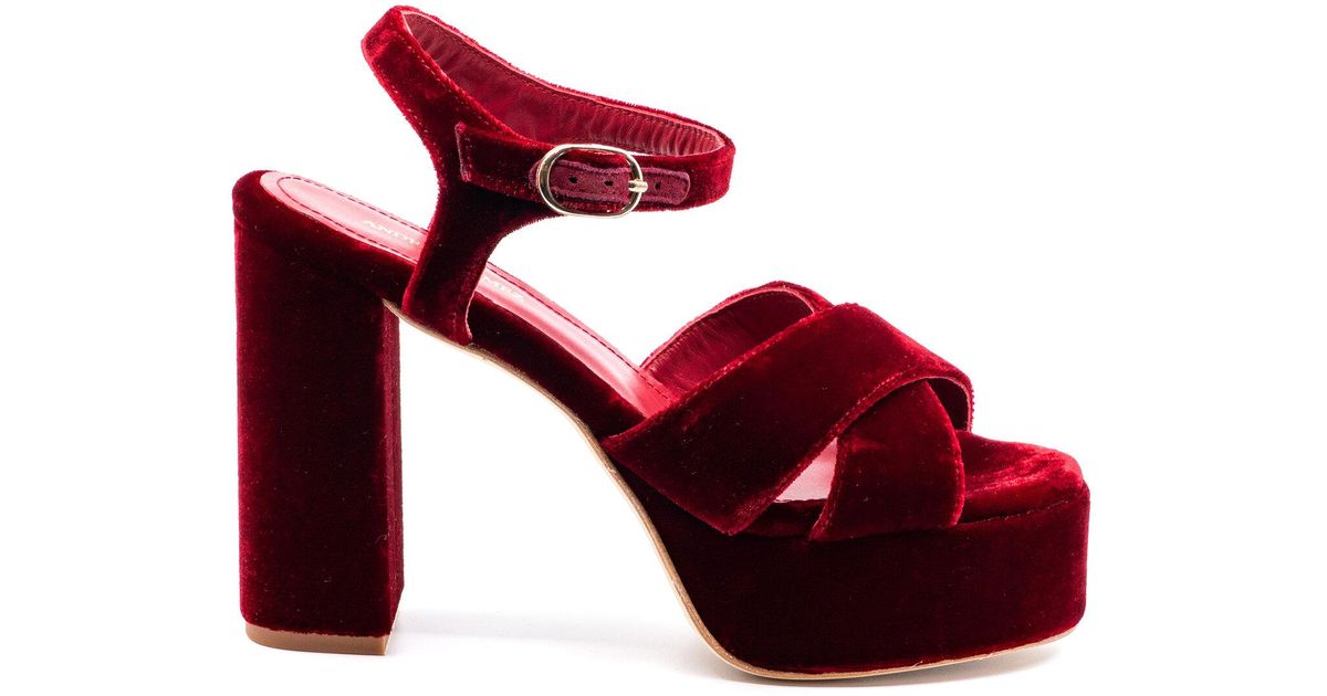 Andrea Gomez Bella Velvet Platfom Sandals in Red | Lyst UK
