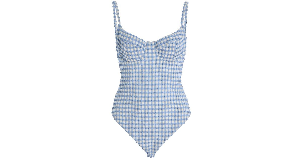 Jonathan Simkhai Suni Gingham Seersucker One-Piece Swimsuit in Blue ...