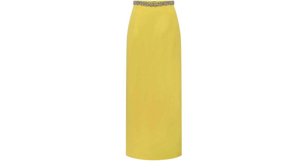 LEO LIN Kyra Embellished Satin Maxi Skirt in Yellow | Lyst UK