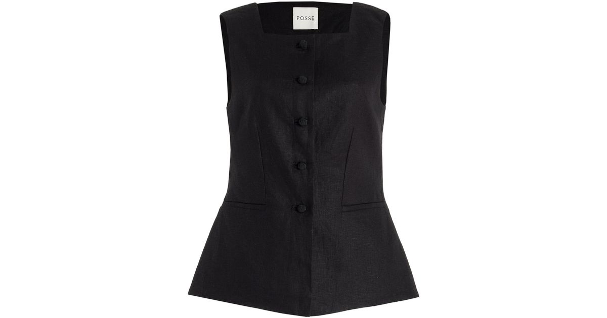 Posse Rio Tailored Linen Vest in Black | Lyst