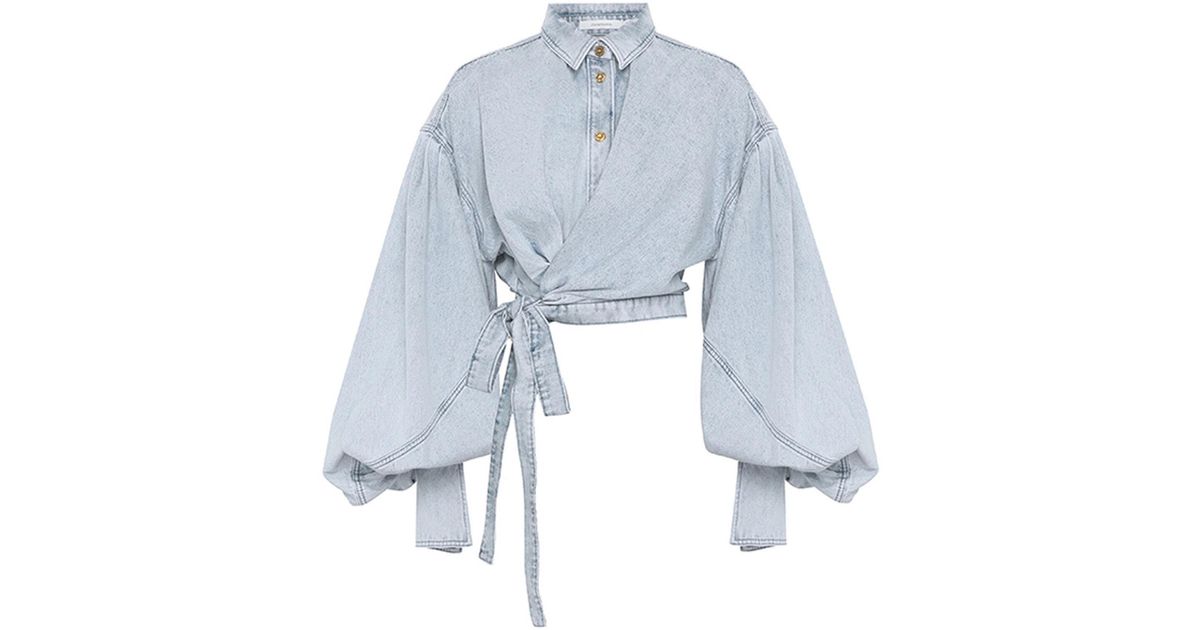 Zimmermann Rebellion Denim Wrap Top in Blue | Lyst