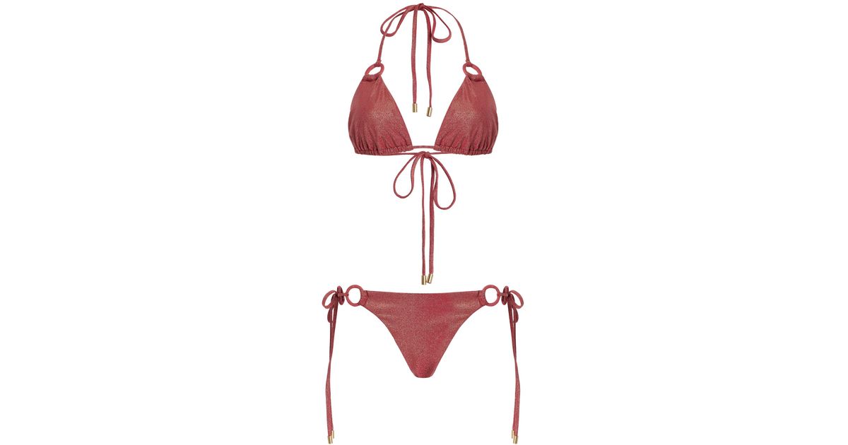 Zimmermann Rhiannon Metallic Triangle Bikini Set in Red | Lyst