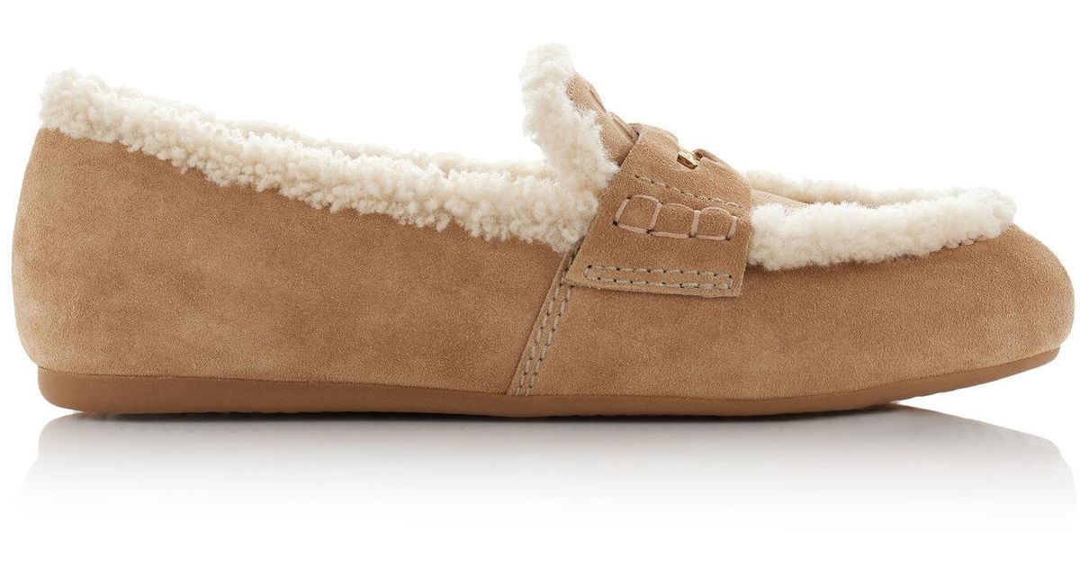 Miu Miu Shearling Penny Loafers in White | Lyst