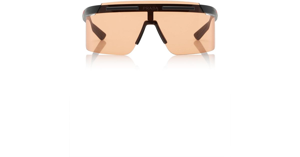 Prada Linea Rossa Mask-Frame Acetate Sunglasses in Natural | Lyst UK