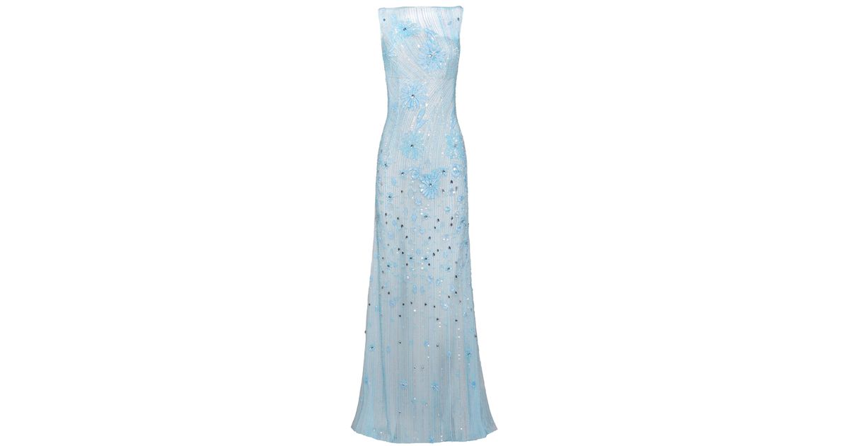 Naeem Khan Beaded Illusion Maxi Gown in Blue | Lyst UK