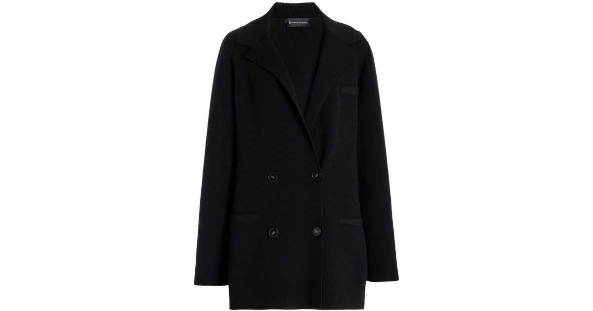 Brandon Maxwell The Tatum Wool Double Breasted Knit Blazer in Black | Lyst