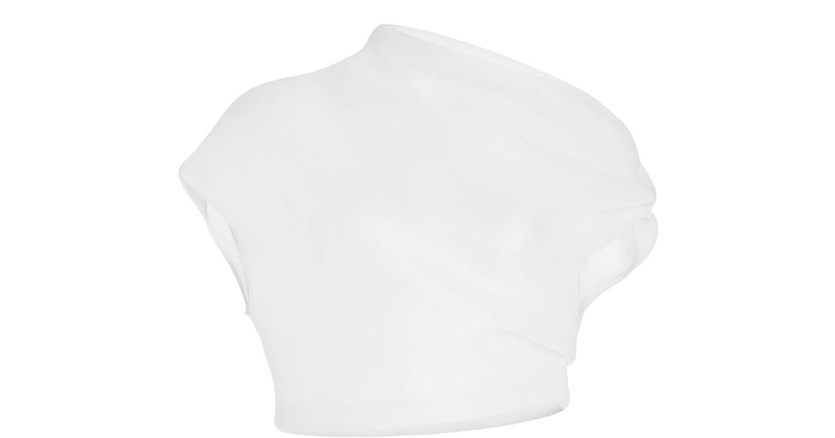 Brandon Maxwell The Helene Cowl-Neck Draped Crop Top in White | Lyst