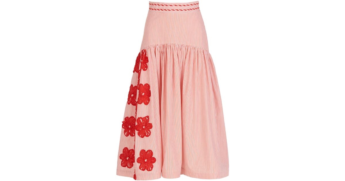 Silvia Tcherassi Edesia Embroidered Cotton Midi Skirt In Pink Lyst