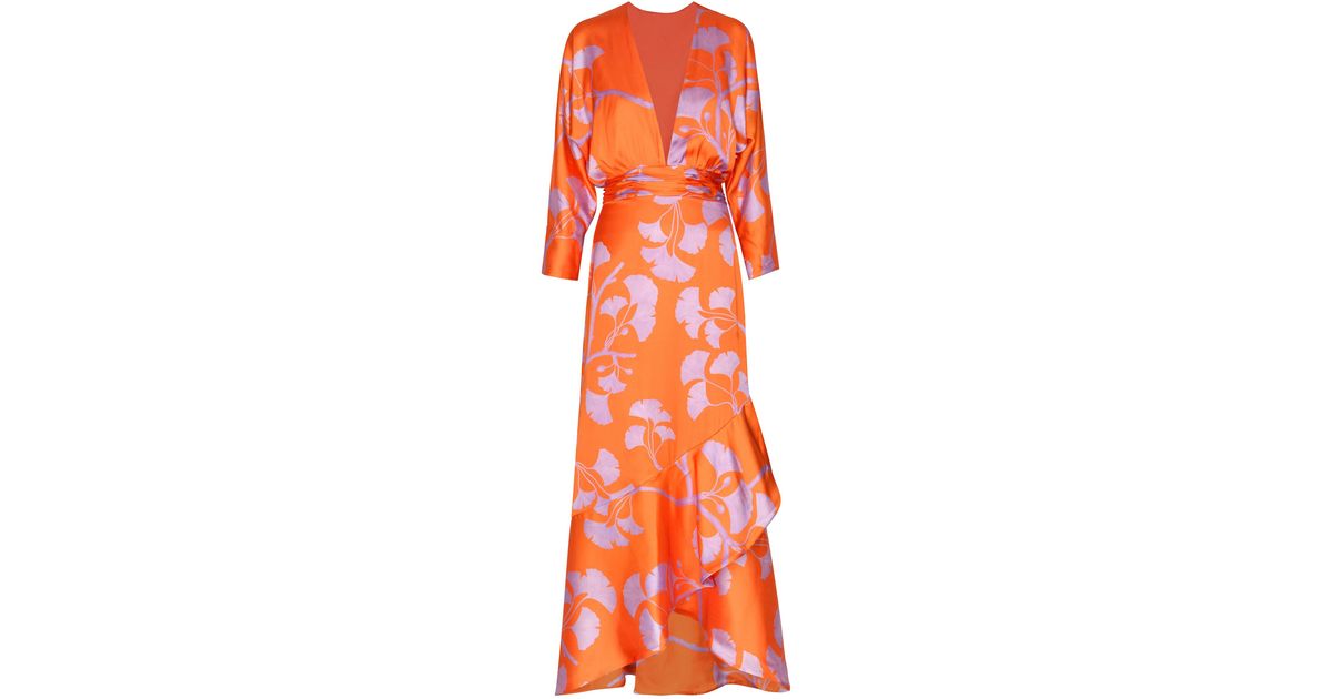 ANDRES OTALORA Heliconia Printed Twill Maxi Dress in Orange | Lyst