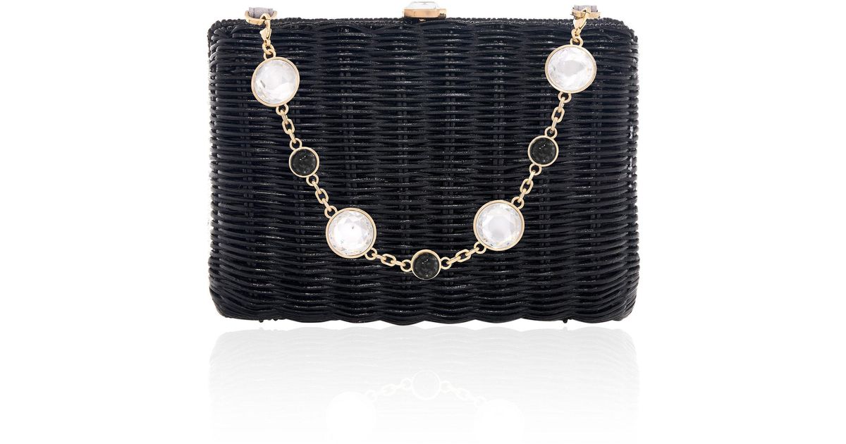 Judith Leiber Hailey Stone-Embellished Rattan Clutch in Black | Lyst
