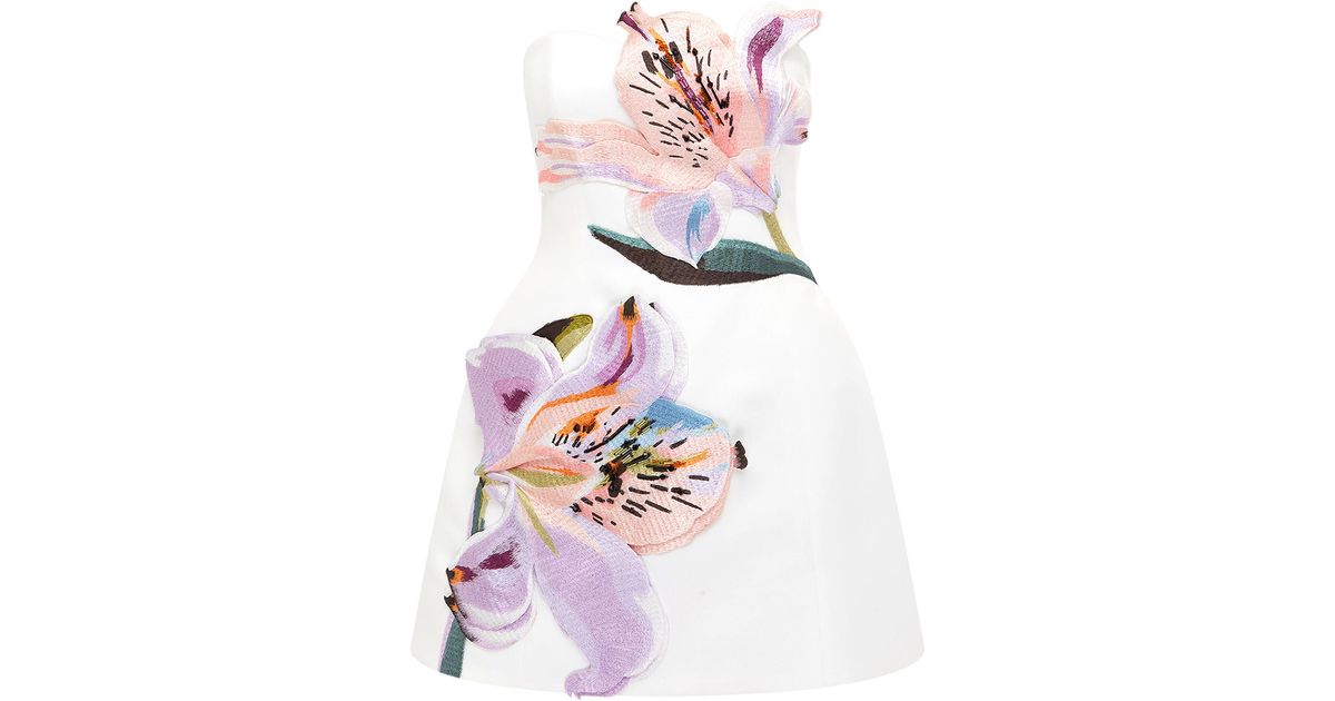 LEO LIN Rosario Floral-Appliquéd Crepe Mini Dress in White | Lyst