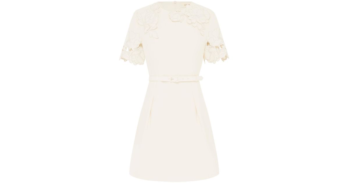 LEO LIN Aurélie Appliqué Short Sleeve Mini Dress - Cream in White | Lyst