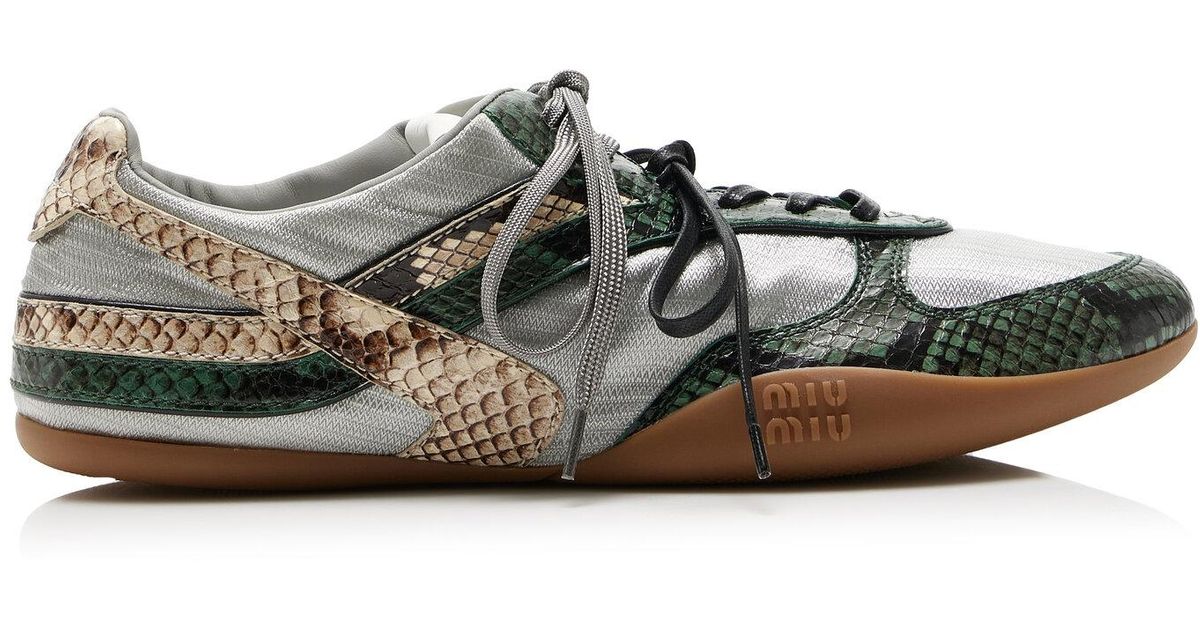 Miu Miu Snake-Effect Nylon Sneakers in Green | Lyst
