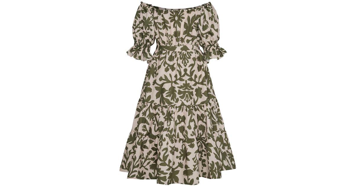 ANDRES OTALORA La Plaza Off-the-shoulder Linen Midi Dress in Green ...