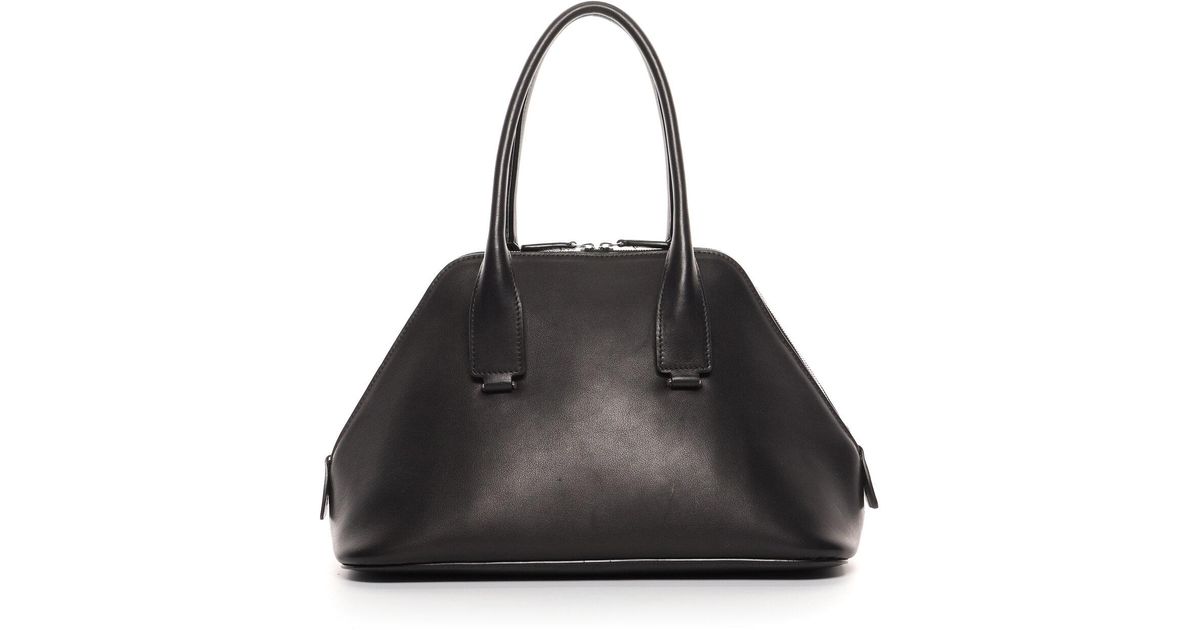 The Row Medium Devon Leather Bag in Black | Lyst