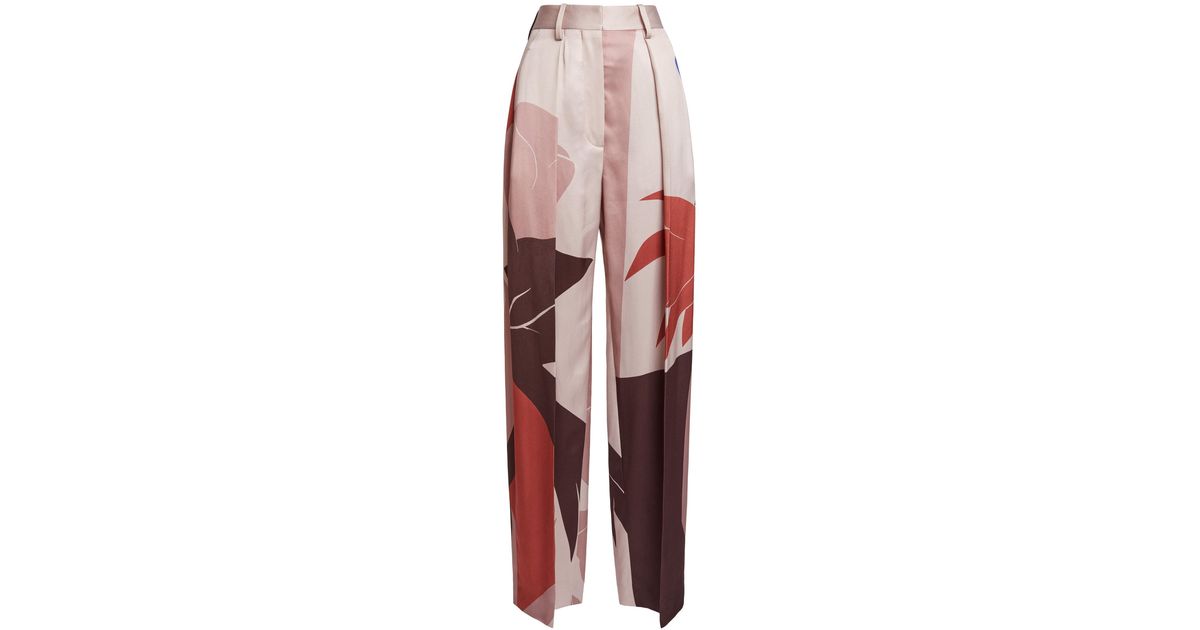 Victoria Beckham Cecilia Printed Satin Wide-Leg Pants in Red | Lyst UK