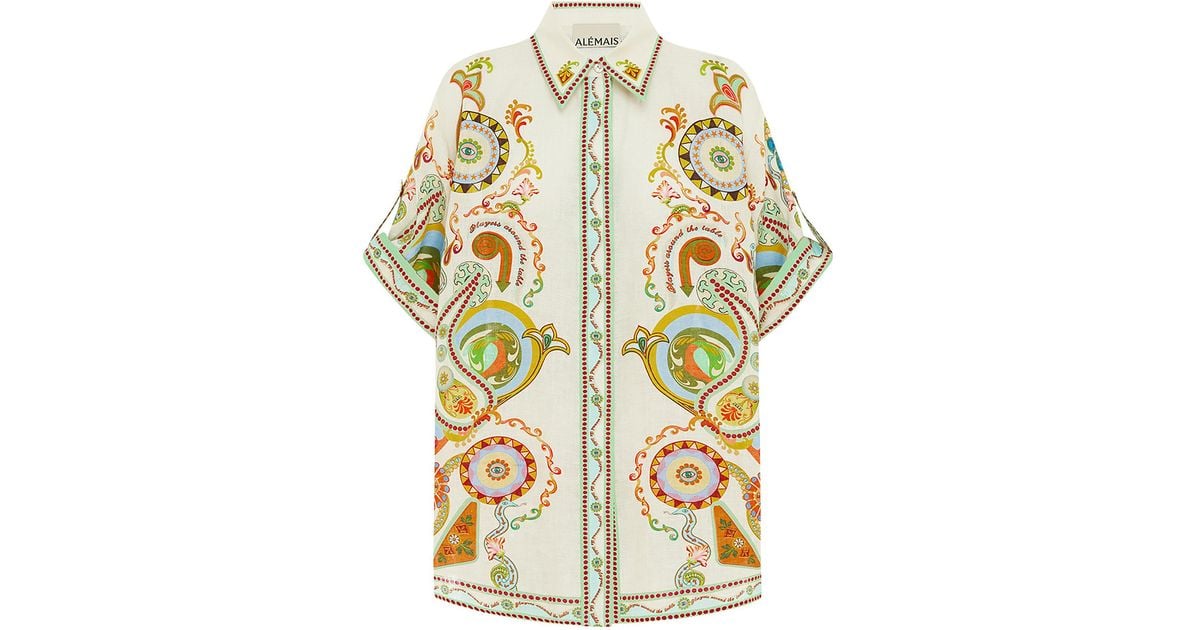 ALÉMAIS Pinball Tie-neck Printed Linen Shirt in Metallic | Lyst