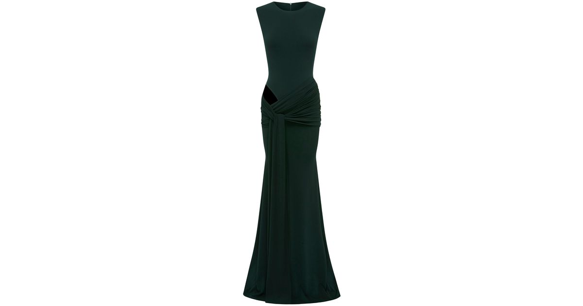 Alex Perry Cut-out Draped Jersey Gown in Green | Lyst