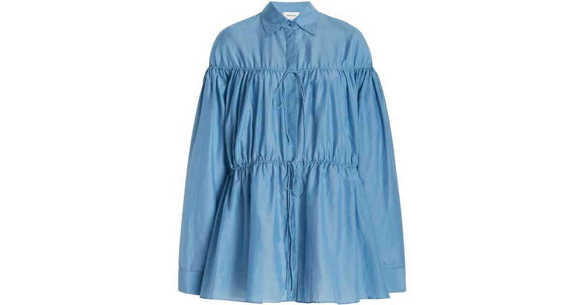 Matteau Drawstring-detailed Cotton-silk Tunic Top in Blue | Lyst