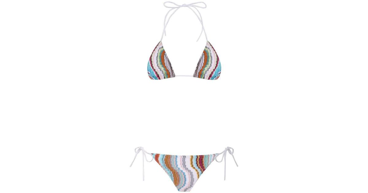Missoni Triangle Bikini Swimsuit With Lamé Wave Pattern in White | Lyst UK
