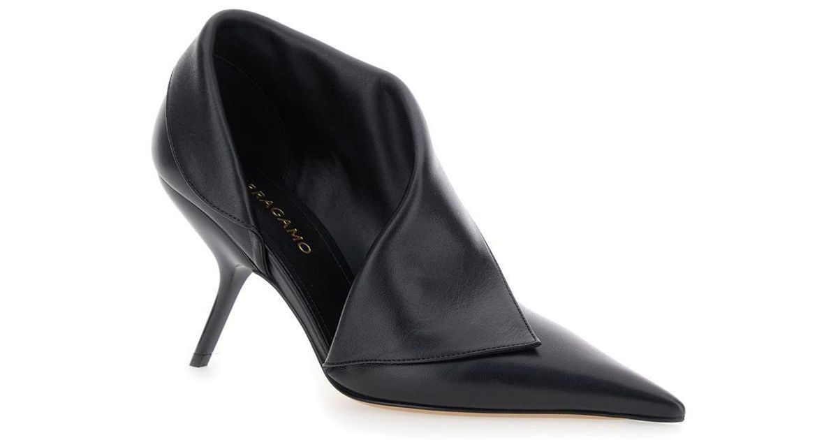 Ferragamo Pumps With Pointed Design And Side Opening Detail in Black ...