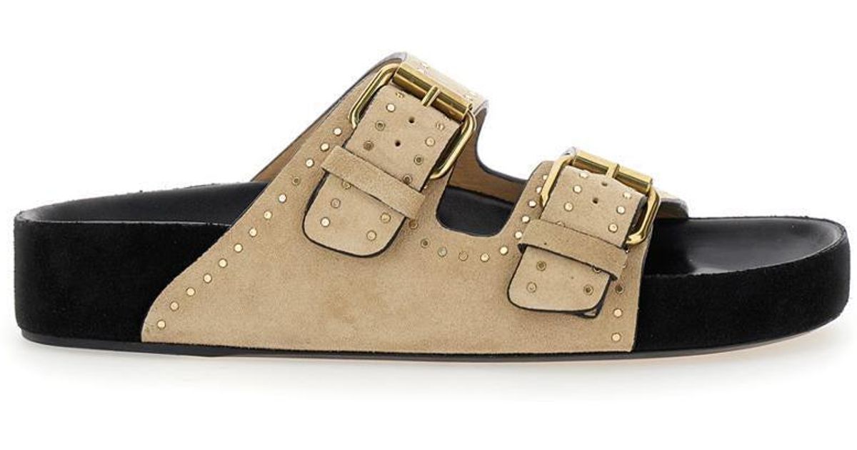 Isabel Marant 'Lennyo' Slip-On Sandals With Stud Details in Natural | Lyst