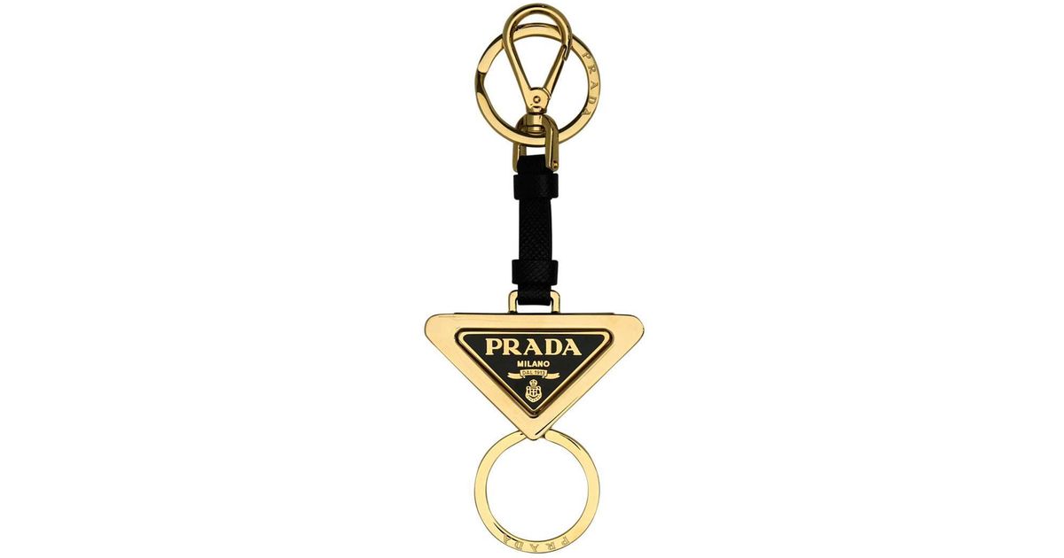 Prada Metal And Leather Key Ring in Metallic | Lyst