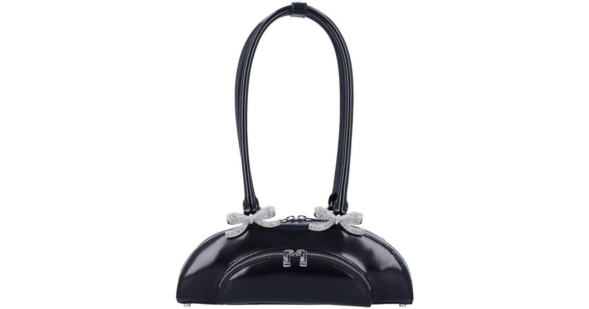 Self-Portrait Leather Curved Shoulder Bag in Blue | Lyst UK