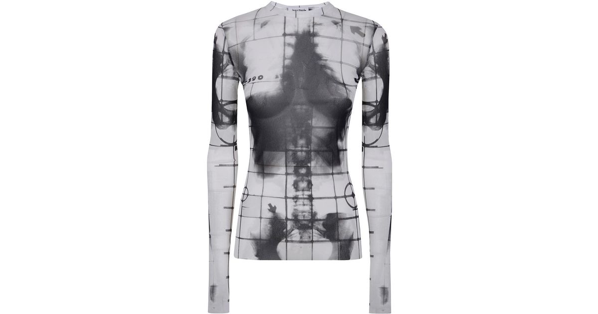 Jean Paul Gaultier Long Sleeve Mesh Crew Neck Top With Skeleton Print in Grey | Lyst UK