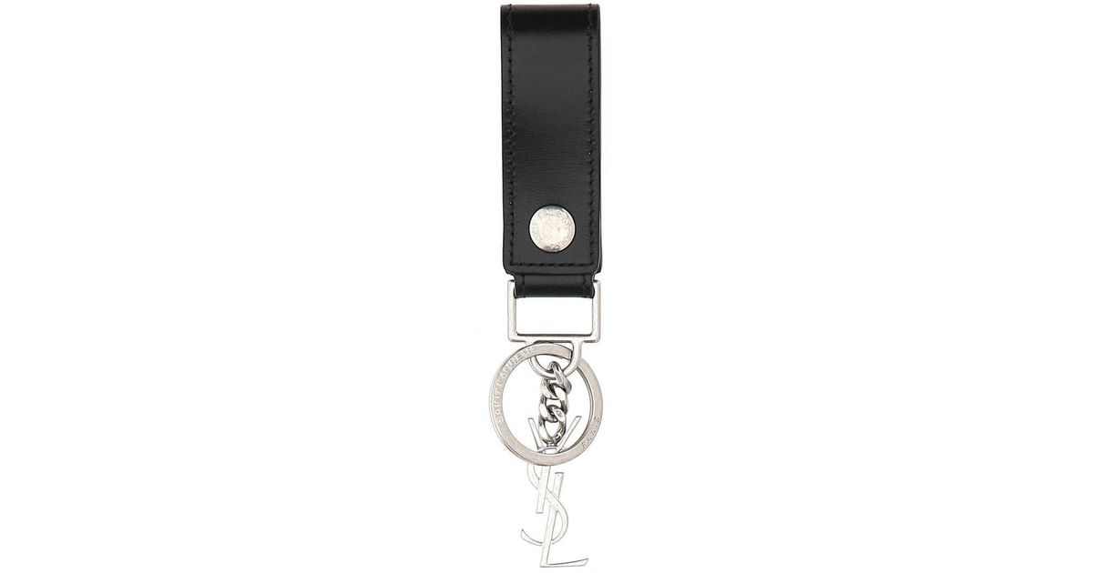 Saint Laurent Leather Monogram Key Ring in Black for Men | Lyst