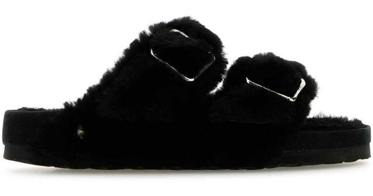 Birkenstock Shearling Slides in Black | Lyst