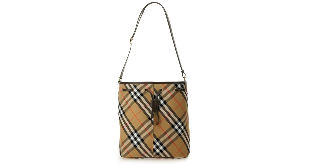 Burberry Check Bucket Bag in Metallic | Lyst UK