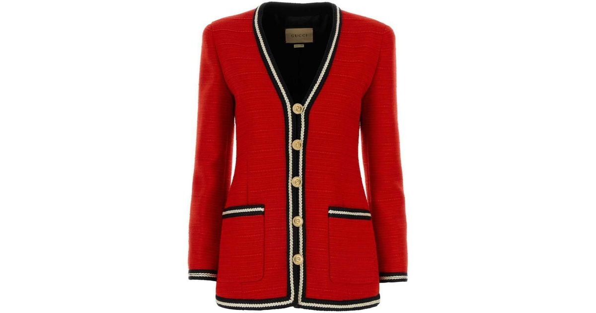 Gucci Wool Jacket With Braided Ribbon Trim in Red | Lyst