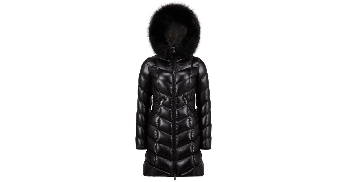 Moncler Fulmarus Faux Fur-Trimmed Hooded Long Down Jacket in Black | Lyst