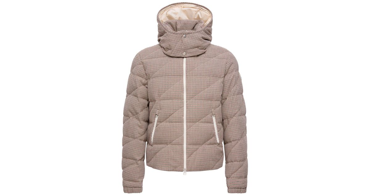 Moncler Psyllos Wool Blend Hooded Short Down Jacket in Brown for Men | Lyst