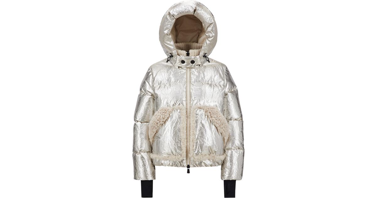 Moncler Lamé Shearling Collar Down Jacket in Metallic | Lyst