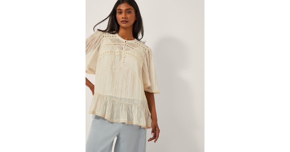Monsoon Edith Floaty Lace Top in Natural | Lyst UK