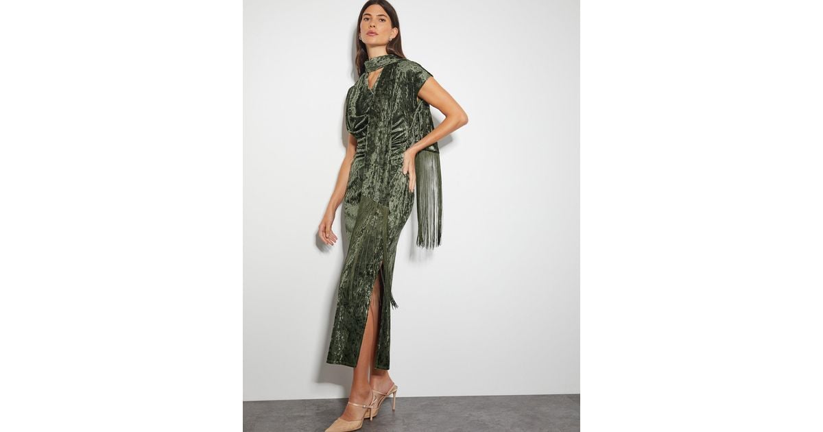 Monsoon Cece Crushed Velvet Cowl Midi Dress Green | Lyst UK