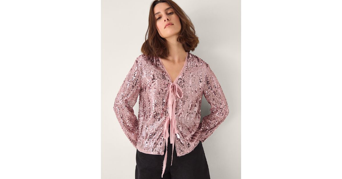 Monsoon Tabi Tie Sequin Jacket in Pink | Lyst UK