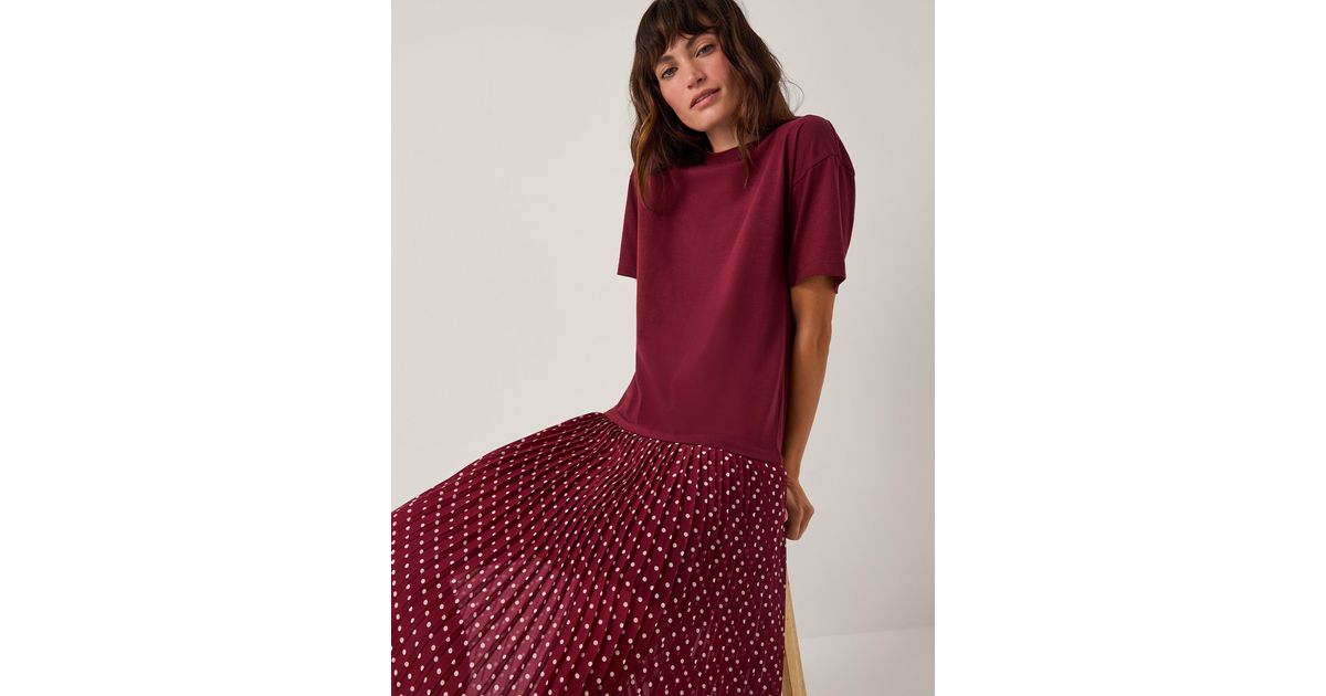 Monsoon Senya Jersey Polka Dot Midi Dress Red | Lyst UK