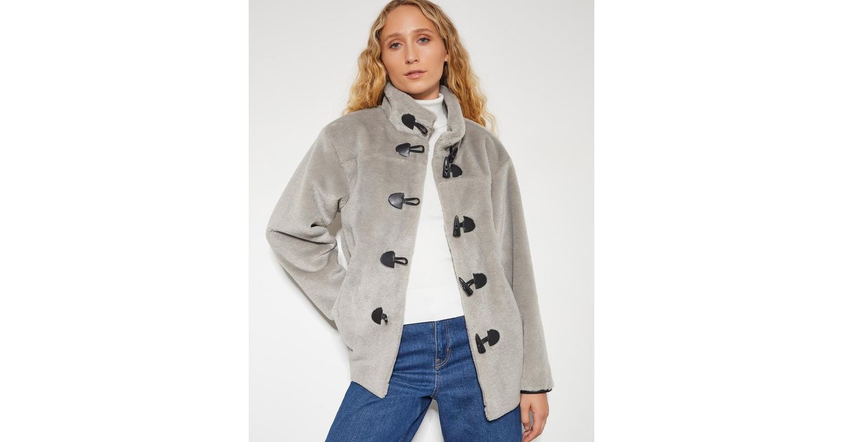 Monsoon Dakota Faux Fur Duffle Coat Mink in Grey | Lyst UK