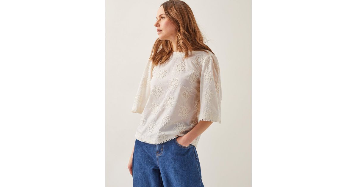 Monsoon Harika Floral Embroidered Top Ivory in Natural | Lyst UK