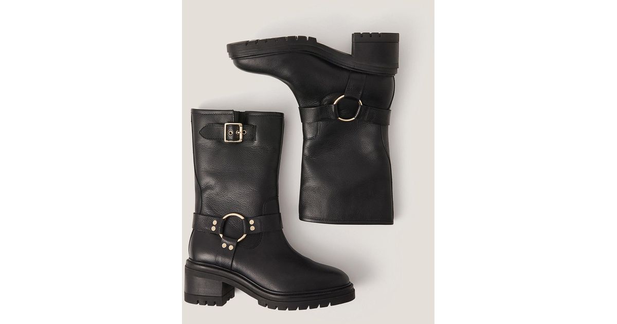 Monsoon Jade Leather Biker Boots Black | Lyst UK