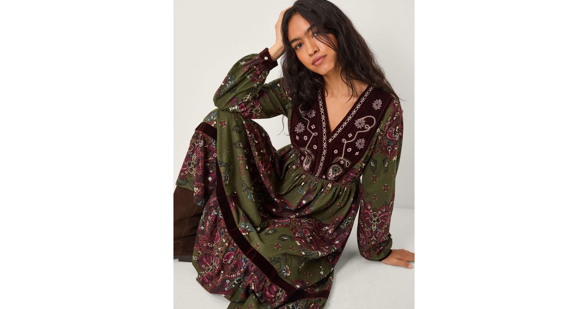 Monsoon Jemima Paisley Print Jersey Midi Dress Green in Brown | Lyst UK